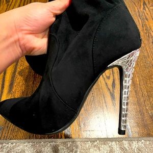 Shoe Dazzle | Shoes | Sexy Bedazzled Heel Over The Knee Black Boots ...